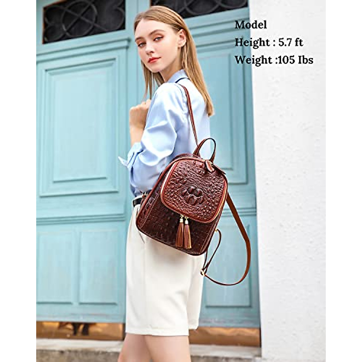 COOLCY Small Crocodile Leather Backpack Purse for Women Designer Ladies Fashion Bag (Dark Brown.)