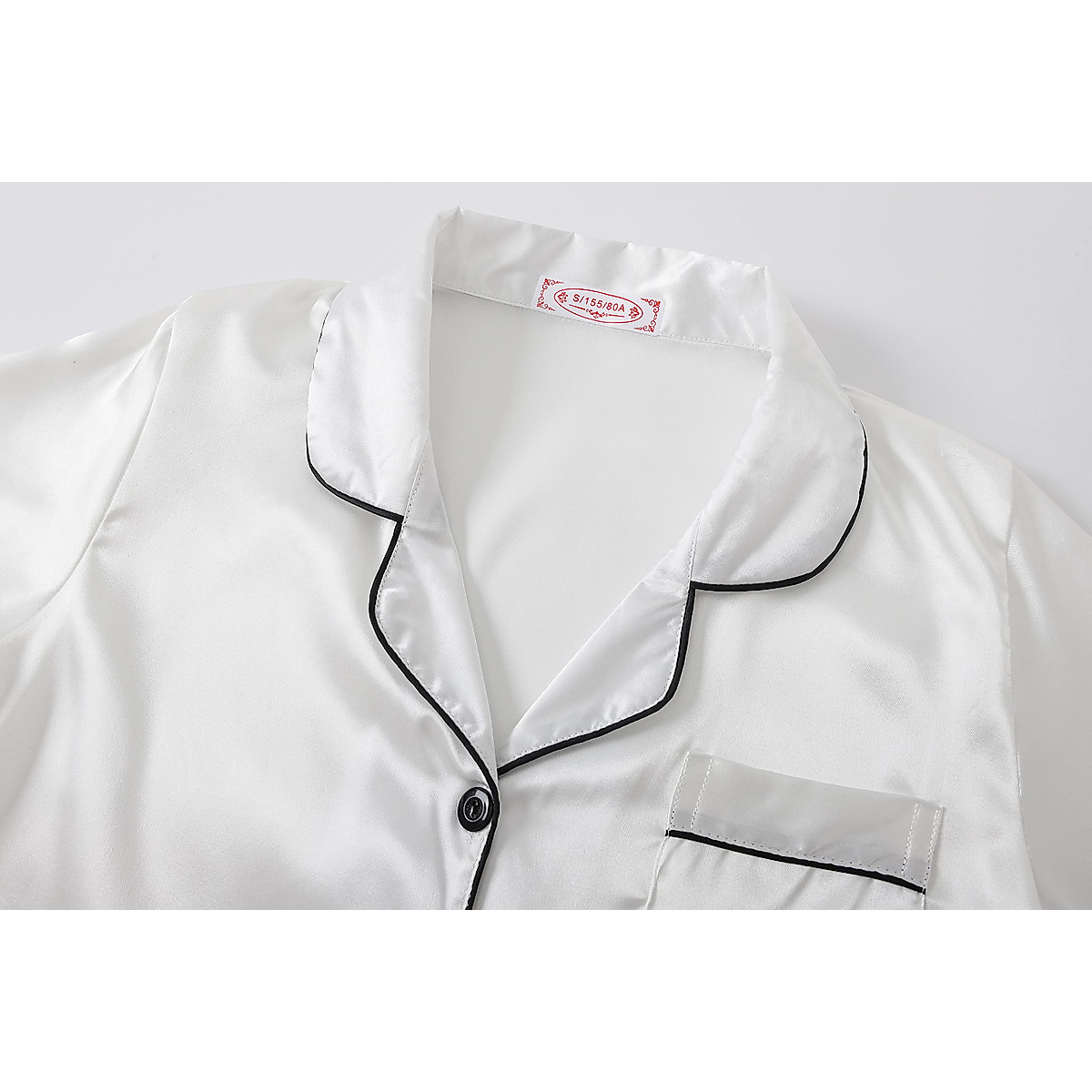 Vopmocld Big Kids Unisex Pjs Set Girls Boys Silk Pajama Sets Satin Clasic Sleepwear Summer 2 Pieces Button Down Nighty, White, 14