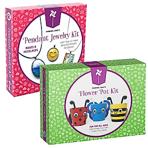 Pendant Jewelry Kit & Flower Pot Craft Kit Bundle - Fun DIY Arts and Crafts Project for Kids Ages 6 7 8 9 10 11 12 - Great Gifts for All Occasions