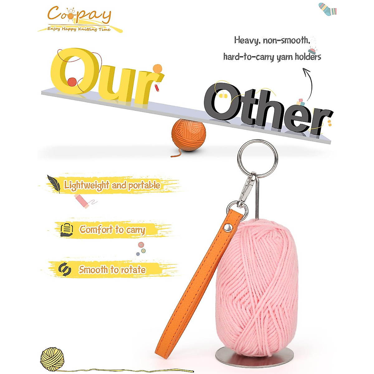 Coopay Wrist Yarn Holder with Wrist Strap, Portable Yarn Ball Holder Yarn Spinner for Crocheting and Knitting, Yarn Storage Holder for On-The-Go Knitting Prevents Yarn Tangles