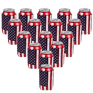 Grehge 16 Pcs American Flag Beer Can Coolers 17 Oz Independence Day Collapsible Soda Cover Coolies Patr Beauty Cleansing Brush Facial Scrub,Beauty Cleansing Brush