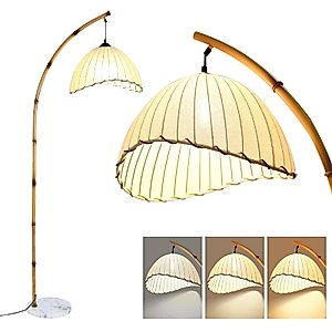 RaGiBow Bamboo Floor lamp mid Century Rattan Retro Floor lamp Bohemian Style LED Tall lamp for Living Room Bedroom Village Farmhouse Decoration Office Standing Floor lamp