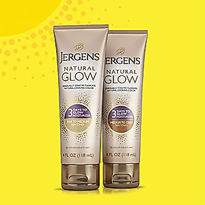 Jergens Natural Glow 3-Day Self Tanner, Sunless Tanner for Medium to Deep Skin Tone, Sunless Tanning Lotion Daily Moisturizer, for Streak-free Color, 4 Ounce