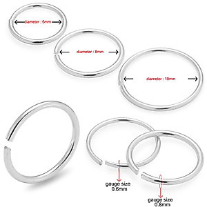 22 Gauge (0.6mm) - 6mm Diameter 925 Sterling Silver Seamless Continuous Tiny Hoop Nose Ring Piercing Body Jewelry