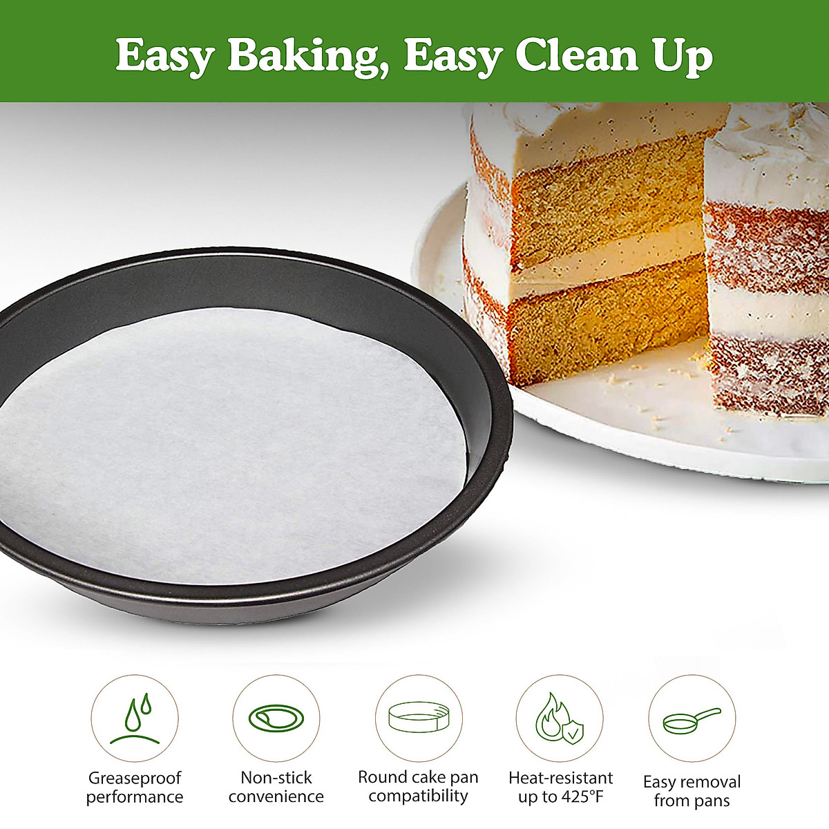 Regency Wraps Parchment Paper Circles For Round Cake Pans, Greaseproof Liners for Non-Stick Baking, 9" (Pack of 100), White