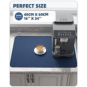 Color&Geometry Dish Drying Mats for Kitchen Counter, Dish Drying Rack Mat Strong Absorbent Water and Quick Dry , Kitchen Counter Mat Non Slip, Blue Coffee Maker Mat, 16"X24"