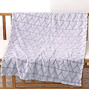 Bertte Plush Baby Blanket for Boys Girls | Swaddle Receiving Blankets Super Soft Warm Lightweight Breathable for Infant Toddler Crib Stroller - 33"x43" Large, Lavender Hearts Embossed