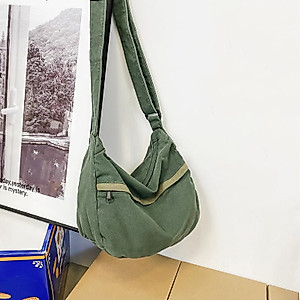 PRAGARI Canvas Messenger Bag Hobo Crossbody Bag for Women Green Shoulder Tote Handbag Vintage Aesthetic Travel Work