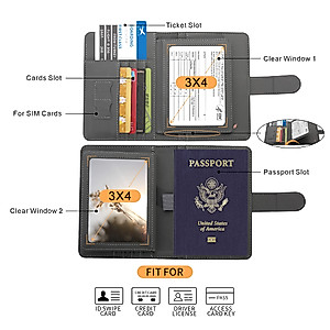 Deziliao Passport and Vaccine Card Holder Combo, PU Leather Passport Holder with Vaccine Card Slot, Passport Wallet for Men and Women (Gray-fly)