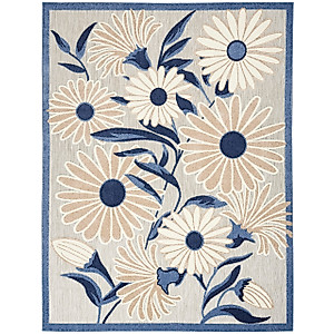 Nourison Aloha Indoor/Outdoor Blue/Grey 3'6" x 5'6" Area Rug, Easy Cleaning, Non Shedding, Bed Room, Living Room, Dining Room, Kitchen (4x6)