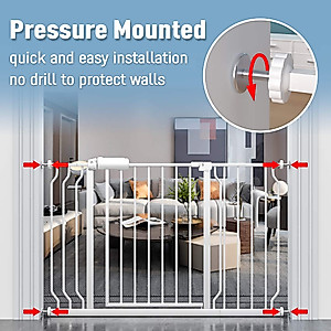ALLAIBB Extra Wide Pressure Mount Baby Gate Auto Close White Metal Child Dog Pet Safety Gates with Walk Through for Stairs,Doorways,Kitchen and Living Room Suit for 57.48-62.20inch
