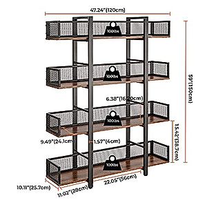 Sturdis Solid Wood Black Metal Industrial Bookshelf - 4 Tier - Visually Appealing & High Capacity for Book Storage