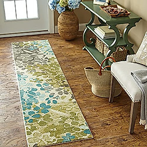 Mohawk Home Aurora Radiance Aqua Abstract Floral Runner Area Rug, 2'x8', Blue/Green