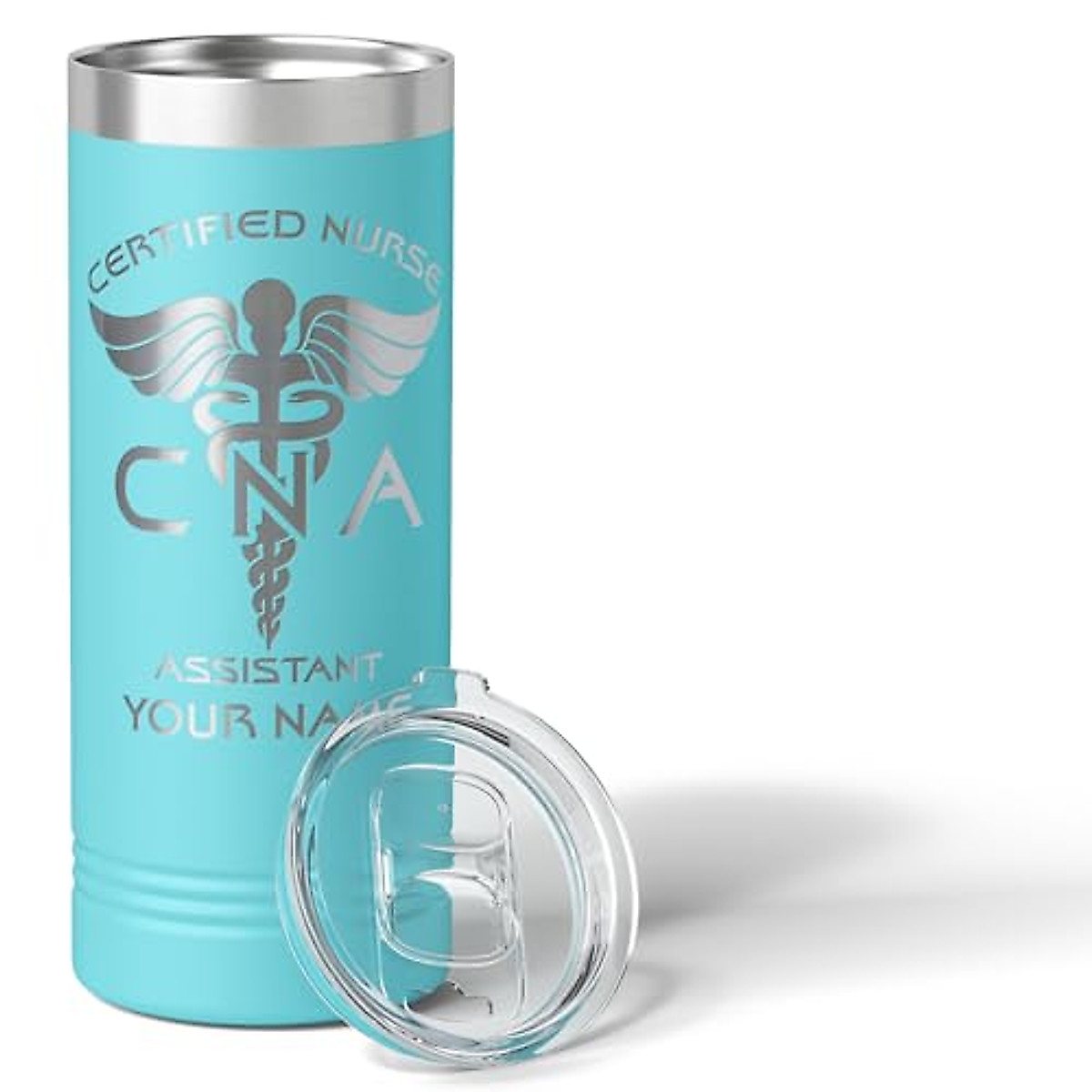 Personalized CNA Certified Nurse Assistant Gift on Lite Blue 22 oz Stainless Steel Skinny Tumbler Custom Engraved Gifts for Men and Women