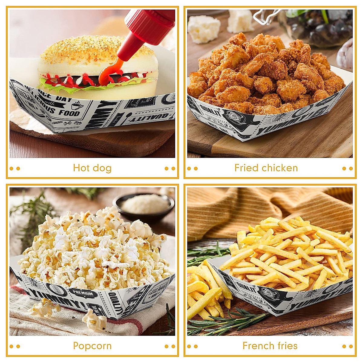 500 PCS Paper Food Boats Disposable Newspaper Paper Food Trays Black Paper Food Trays 1 Lb Serving Boat for Fries, Hot Corn Dogs, Ice Cream