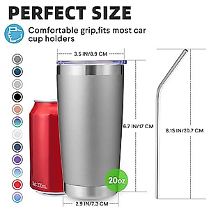 Volhoply 20oz Stainless Steel Tumbler with Lid and Straw,Double Wall Insulated Travel Iced Coffee Mug Fits Car Cup holder,Powder Coated Cups for Hot and Cold Drinks,Gifts for Women Men（Gray,1 Set）