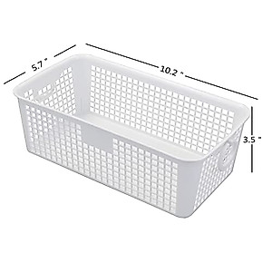 Sandmovie Rectangular Desktop Storage Basket, Plastic Storage Baskets, White, 6-Pack