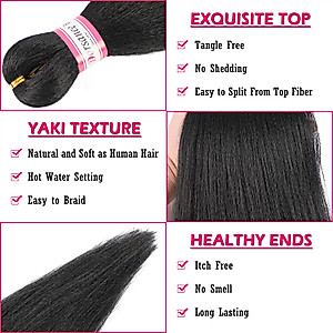 Pre-Stretched Braiding Hair Extensions Black-12 Inch 8 Packs Synthetic Braiding Hair Crochet Braids, Natural Easy Braid Crochet Hair, Hot Water Setting Professional Soft Yaki Straight Texture (#1B)