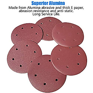 Tonmp 30 PCS 9-Inch 6-Hole Hook-and-Loop Sanding Discs Sander Paper for Drywall Sander -5 Each of 80 100 120 180 240 400 Grits