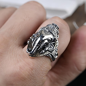 Retro Vintage 925 Sterling Silver Hindu Elephant Lord Ganesh Ring Ganesha Jewelry for Men Women Size 11