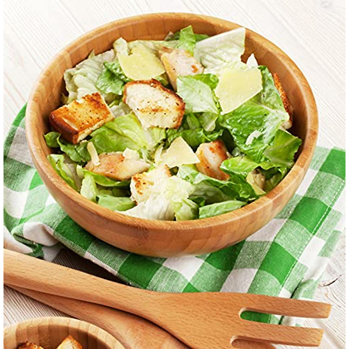 Lawei Set of 4 Bamboo Salad Bowls - 7 x 2.25 Inch Wood Serving Bowls Individual Meal Bowls Fruits, Salad, Pasta, Cereal, Rice and Snacks