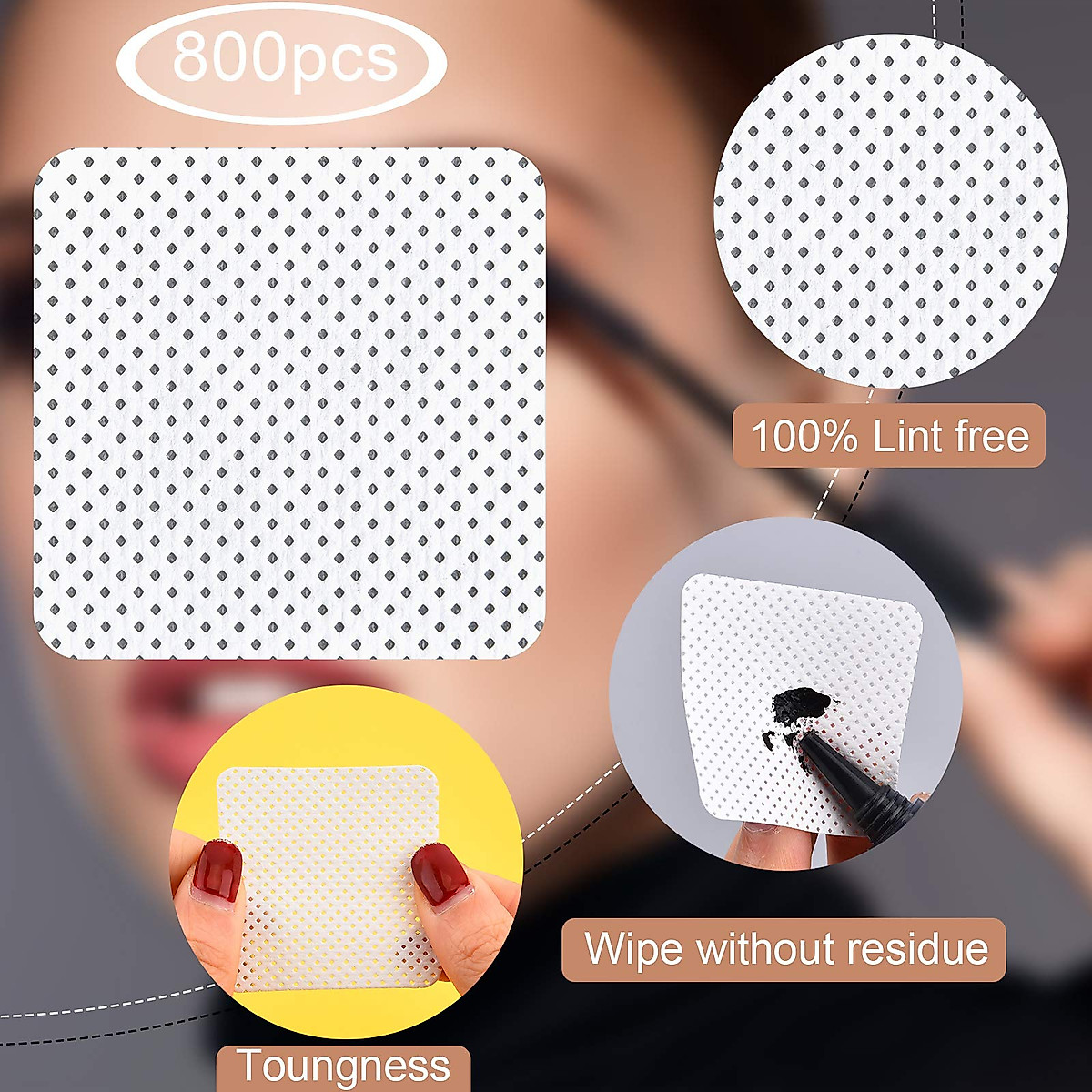 800 Pieces Eyelash Extension Glue Wipes Non-woven Fabric Glue Wipes Absorbent Nail Polish Remover Wipes Lash Supplies Accessories Tools for Eyelash Extension Glue and Nail Polish Bottle