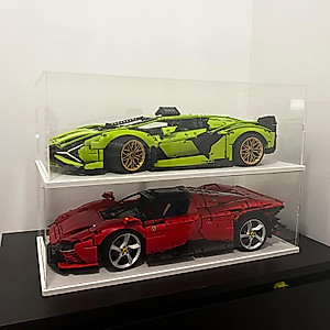 Thickened Clear Acrylic Display Case with Wood-Plastic Base for Lego 42096 42172 42143 42083 42156 Figures Transparent Box Large Organizer Protection, White Inside 23.6X11.8X7.9inch