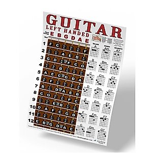 Left Handed Guitar Fretboard & Chord Chart - Instructional Poster for Left Hand Beginner 11"x17" Easy | A New Song Music