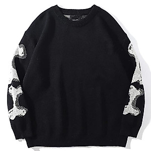 Y2K Grunge Skeleton Sweatshirt Oversized Long Sleeve Fairy Alt Pullover Aesthetic Harajuku Clothes Vintage Tops (Black,L)