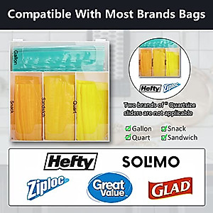 Ziplock Food Bag Storage Organizer, Acrylic Baggie Organizer Plastic Bag Dispenser Holder For Gallon Quart Sandwich And Snack, Compatible with Ziploc, Solimo, Hefty, Glad, Up&Up, GreatValue (Clear)