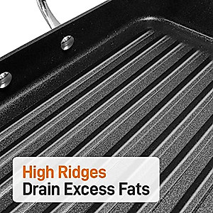 NutriChef Nonstick Stove Top Grill Pan - PTFE/PFOA/PFOS Free Need two Burners 20" x 13" Hard-Anodized Non stick Grill & Griddle Pan - Kitchen Cookware, Dishwasher Safe NCGRP59