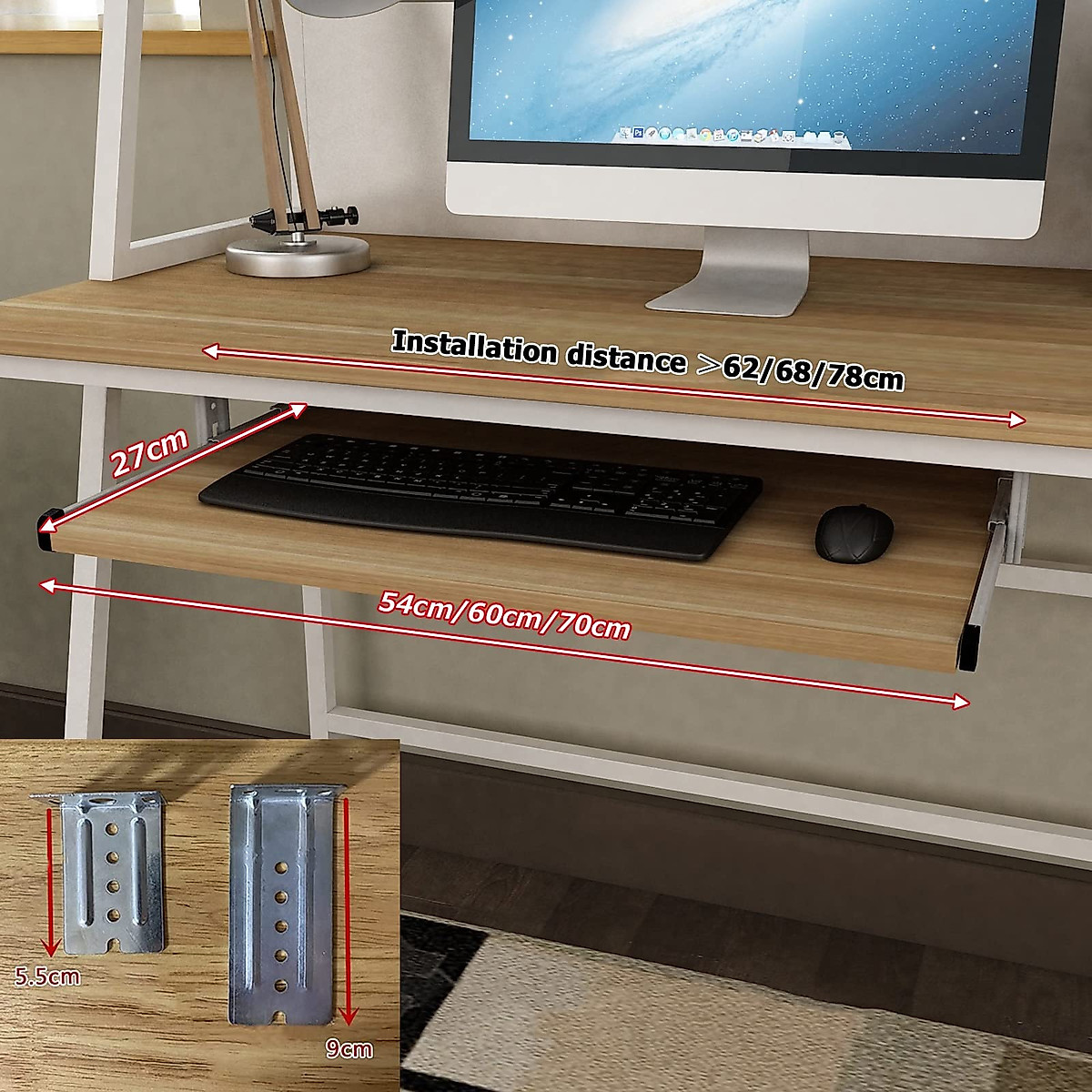 V3VOGUE 5 Colours Wooden Desk Extender Keyboard Tray - Under Desk Slide-Out, Office Keyboard Drawer with Height Adjustable, Keyboard Mouses Storge Shelf/Sliding Keyboard Support