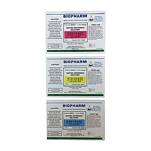 pH Buffer Calibration Solution Kit 3-Pack: pH 4.00, pH 7.00, pH 10.00 Buffers — 500 mL (1.06 Pint) Each — Color Coded — NIST Traceable for All pH Meters