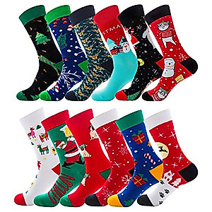 Gellwhu Men's Christmas Socks, Christmas Gifts for Men Women Stocking Stuffers Large Holiday Fun Novelty Cotton Socks (12 pairs socks)