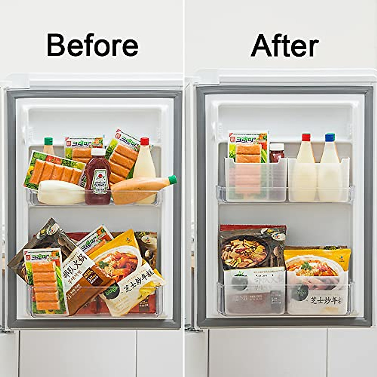 LINFIDITE 2 Pack Fridge Side Door Storage Containers Refrigerator Organizer Box Durable Plastic Storage Bins for Fridge, Counter, Cabinet Kitchen Organization Food Storage