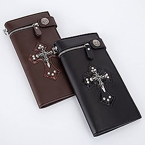 Wallet Men Punk Style Personality Long Wallet Skull Cross Retro Wallet (Color : Black B, Size : A)