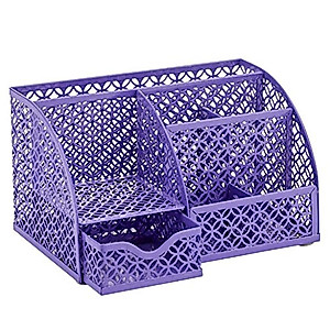 Annova Mesh Desk Organizer Office with 7 Compartments + Drawer/Desk Tidy Candy/Pen Holder/Multifunctional Organizer - Purple