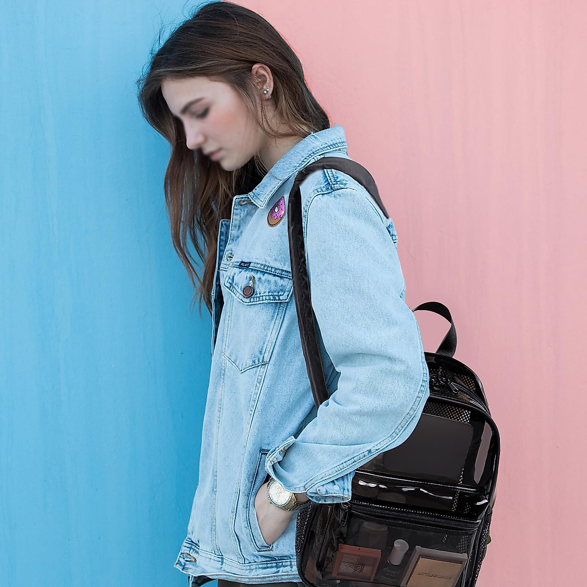 Clear Mini Backpack Stadium Events 12x12x6 Small Transparent Backpacks Plastic See Through Bag for Work Festival Security Travel