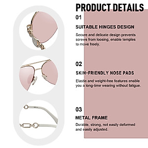FONHCOO Aviator Sunglasses for Women Men Oversized Metal Frame UV400 Mirrored Sunglasses (pink&white)