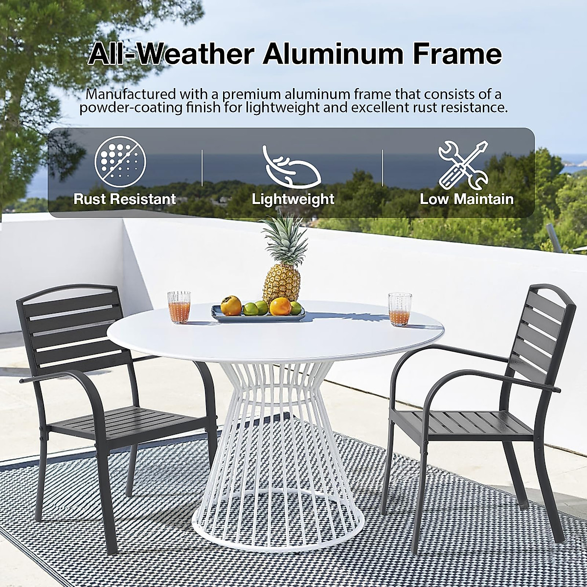 Patiorama Aluminum Outdoor Dining Chairs Set of 4, Stackable Outdoor Patio Chairs Set of 4, All-Weather Bistro Chair with Armrest, Faux Wood Outdoor Dining Chairs for Indoor Yard Garden-Black