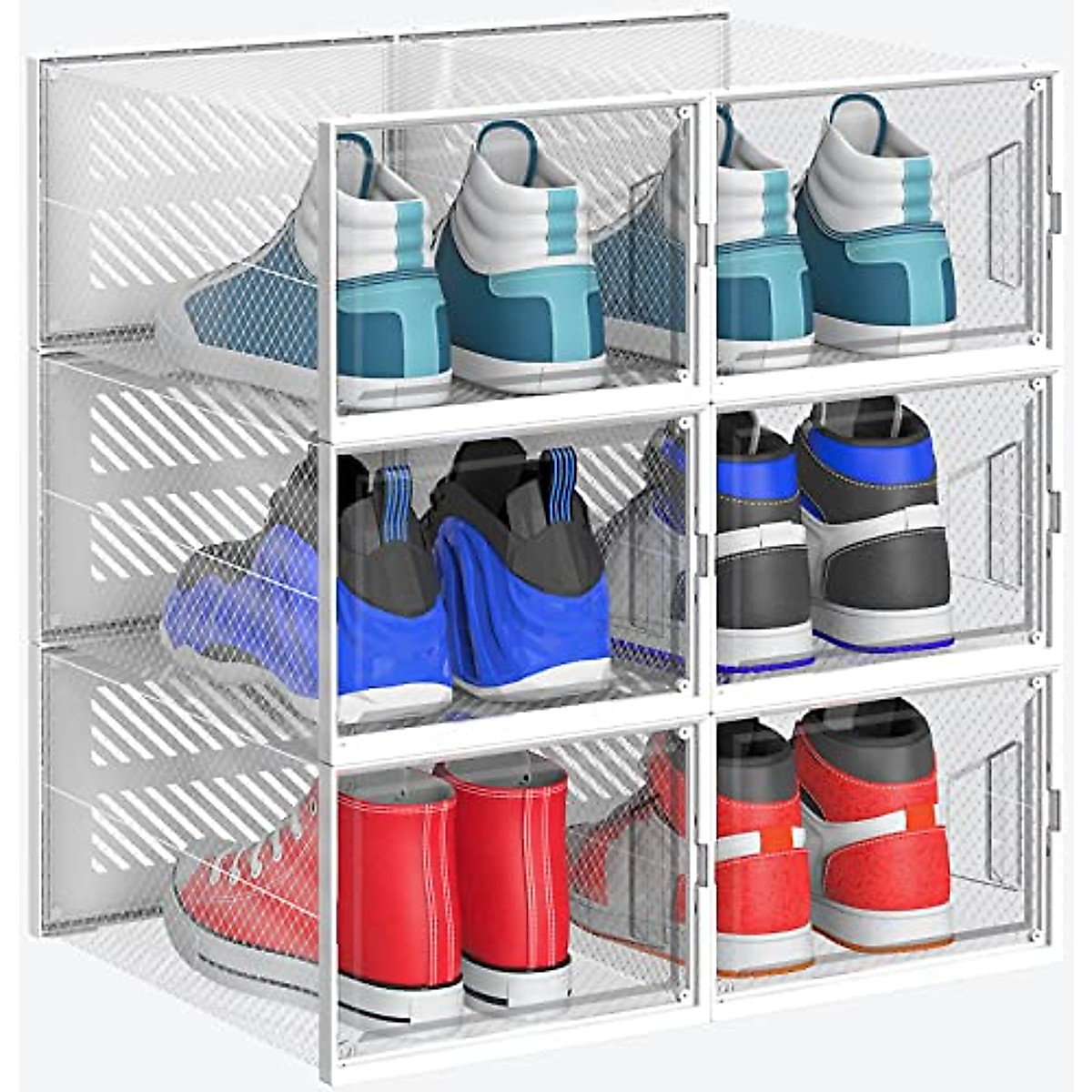 Extra Large Shoe Storage Organizer, 12 Pack Shoe Boxes Clear Plastic Stackable, Shoes Organizer for Closet, Clear Shoe Boxes Stackable, Sneaker Storage for Sneakerheads, Shoe Containers Shoe Bins Shoe Holders, Fit for Men/Women US Size 13