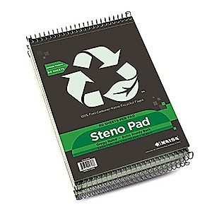 KAISA Steno Pad Notebook, Recycled Paper Gregg Ruled 6" x 9" Green Paper Notebook, 80 Sheets, 6pcs Notepad, KSU-06436