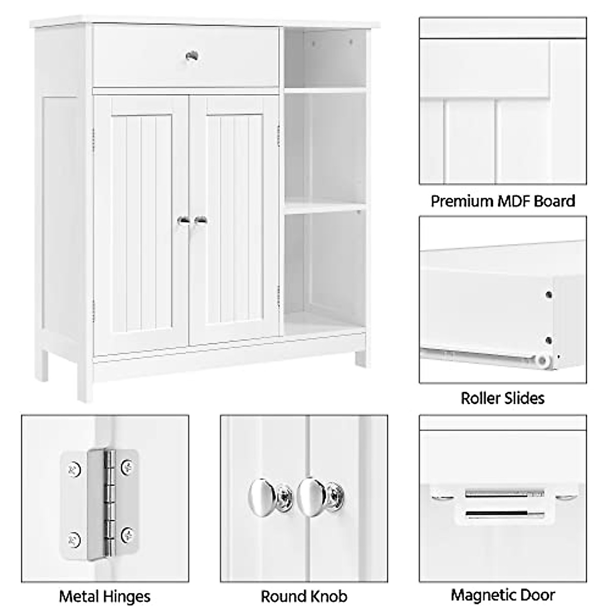 Yaheetech Bathroom Floor Cabinet, Kitchen Freestanding Storage Organizer, Large Side Cabinet with Doors, Drawer & Adjustable Shelves for Living Room, Entryway, 12" D x 29.5" W x 31.5" H, White