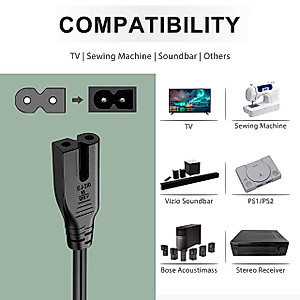 BICMICE 12Ft Extra Long 2 Prong Polarized Power Cord for Vizio-LED-TV Smart-HDTV E-M-Series Sound Bar 2 Slot Adapter-AC-Wall-Cable:IEC-60320 IEC320 C7 to NEMA 1-15P for Sharp Philips LED TV PS1 PS2