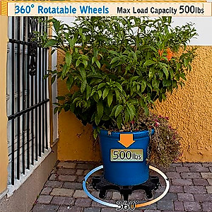 Plant Caddy With Wheels 20 Inch Heavy Duty Outdoor, Indoor Rolling Plant Stand With Casters Black Plant Dolly Large Potted Planter Cart For Big Flower Pots Plants Pots, Heart Shaped Garden Pot Mover