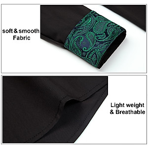 HISDERN Black Green Dress Shirts for Men Long Sleeve Button Down Shirt Black Inner Paisley Contrast Mens Casual Formal Tuxedo Shirt
