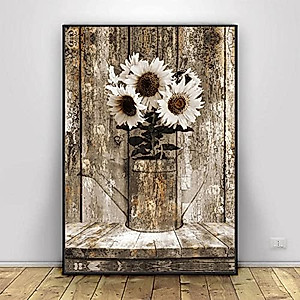 Farmhouse Wall Decor Canvas Wall Art Rustic Floral Country Sunflower 16"x24" Home Decor for Bedroom LivingRoom Rustic Decor Artwork Poster (Unframed)