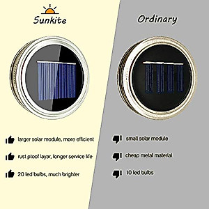 SunKite Solar Mason Jar Lights [Updated], 8 Pack 20 LED Waterproof Fairy Firefly Jar Lids String Lights with Hangers(NO Jars), Patio Yard Garden Wedding Decoration - Warm White