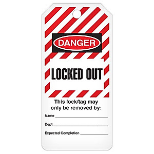 INCOM Manufacturing Lockout Tags On A Roll, Danger Locked Out, Heavy-Duty Polytag Stock, Waterproof and Tear-Resistant, Red/Black On White, 6.25 Inch X 3 Inch X 10 Mil Thickness, 100 pack, RT6027C