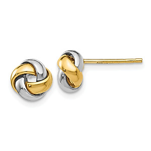 14K Solid Two Tone Gold Twisted Love Knot Symbol Stud Earrings